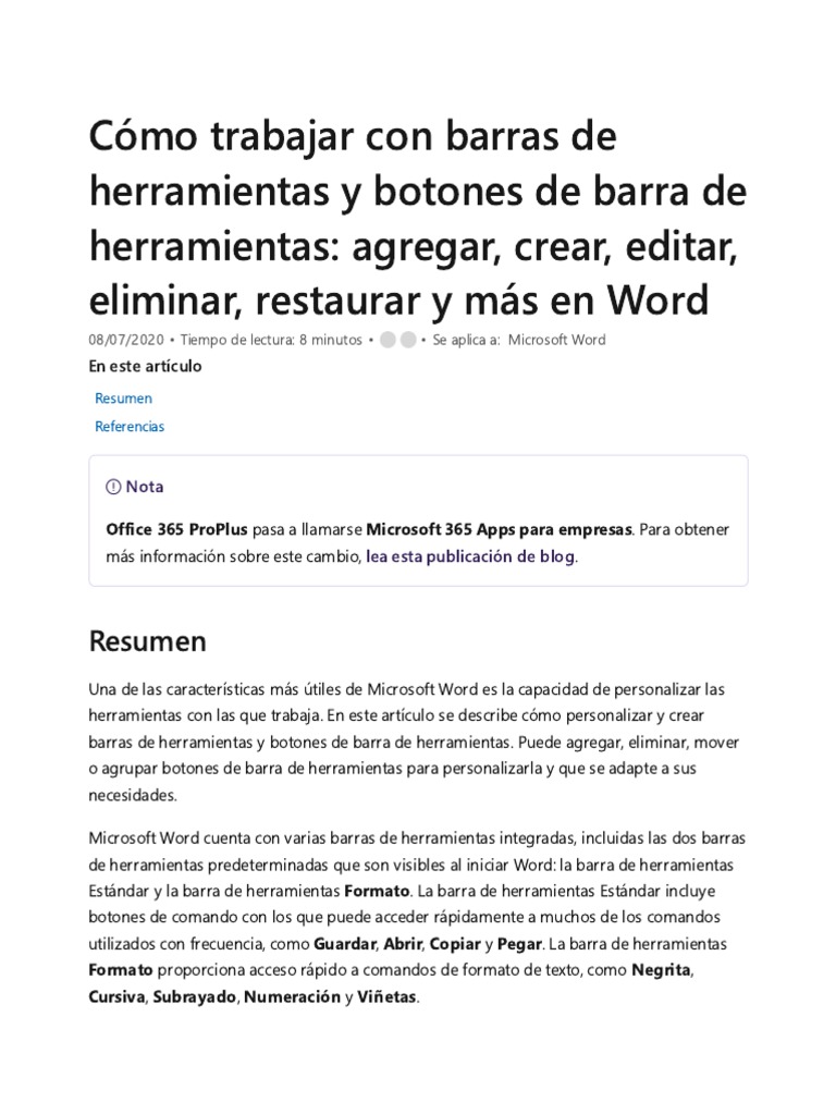 Cómo Trabajar Con Barras de Herramientas y Botones de Barra de Herramientas en Word Microsoft ...