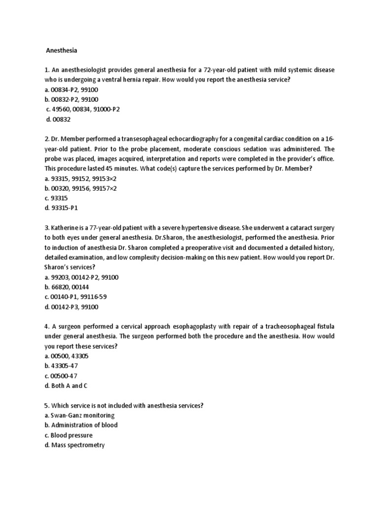Anesthesia Questions | PDF | Anesthesia | Surgery