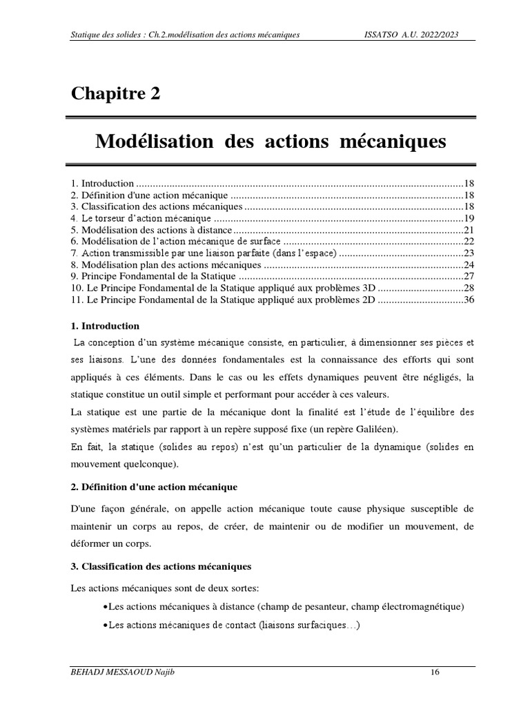 Modélisation des actions mécaniques | PDF | Mécanique | Cinématique