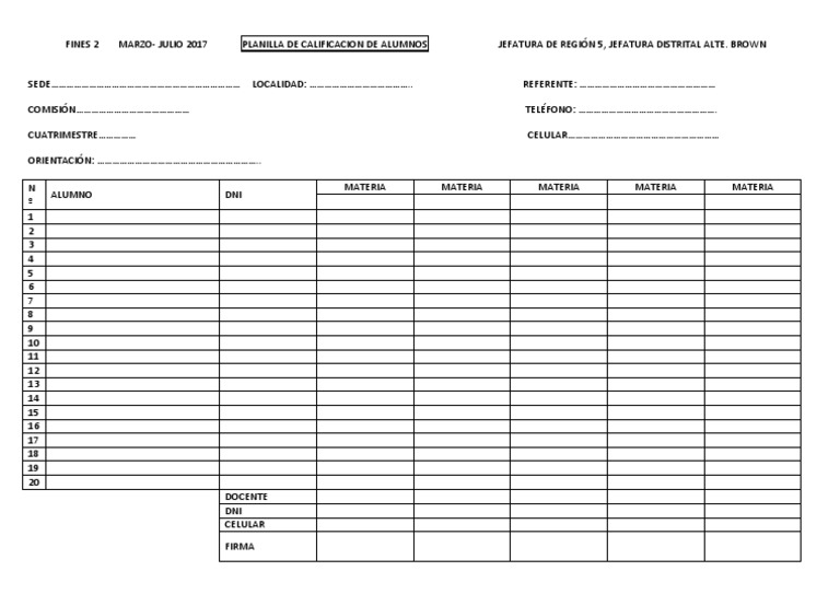 Planilla Apaisada de Calificacion de Alumnos | PDF
