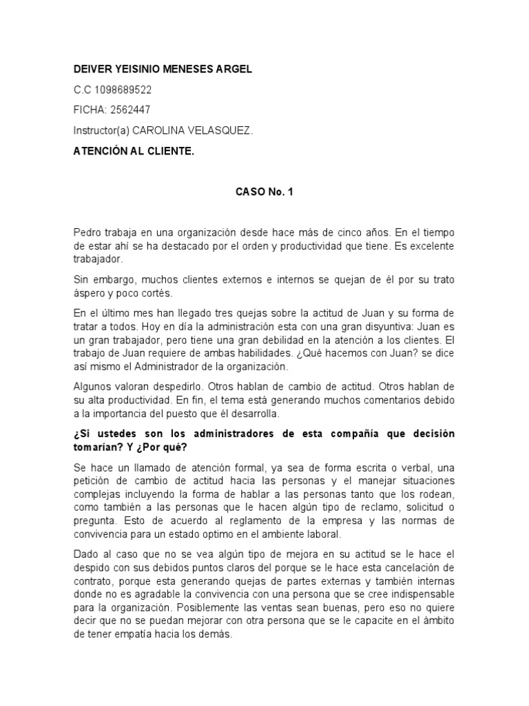 Estudio de Casos Solucion | PDF | Servicio al Cliente | Pensamiento Estudio de Casos Solucion | PDF | Servicio al Cliente | Pensamiento