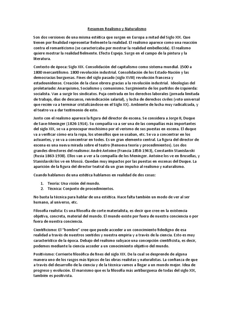 Resumen Realismo y Naturalismo | PDF | Teatro | Realismo filosófico