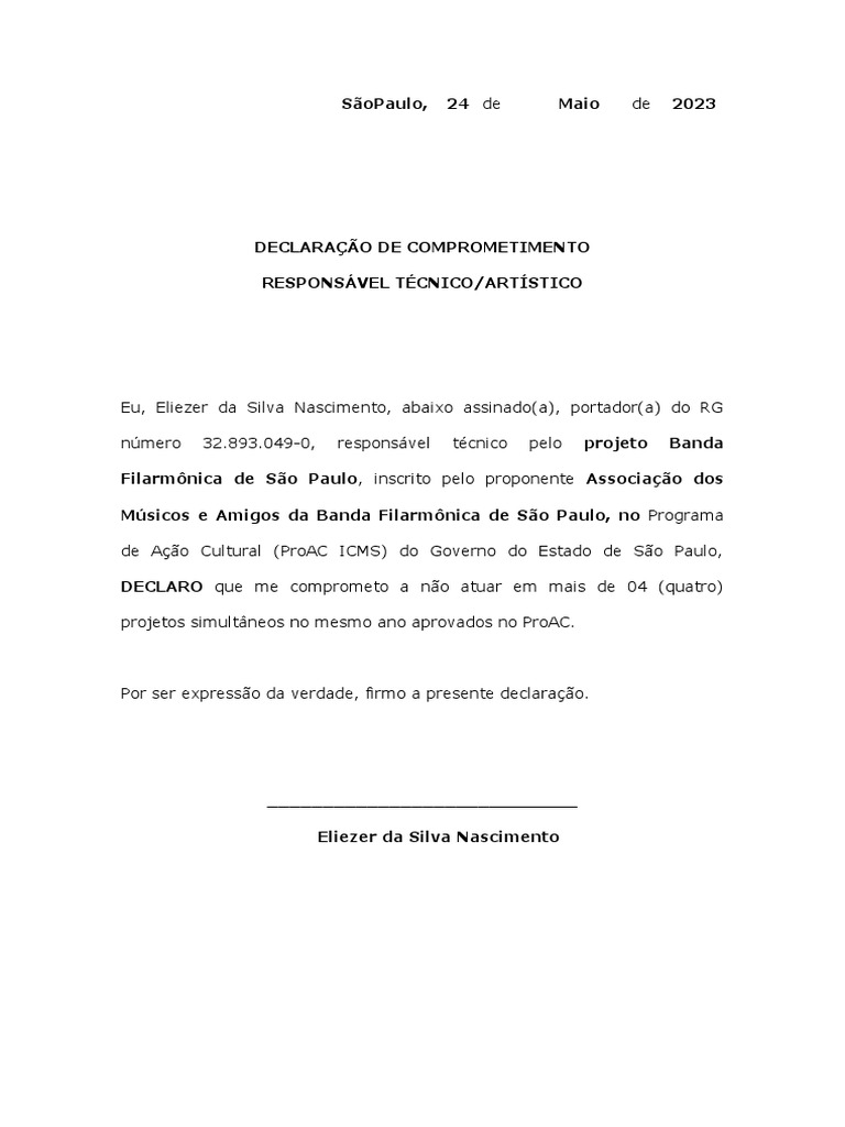 Declaracao Responsavel Tecnico PF (5) .Dot | PDF Declaracao Responsavel Tecnico PF (5) .Dot | PDF