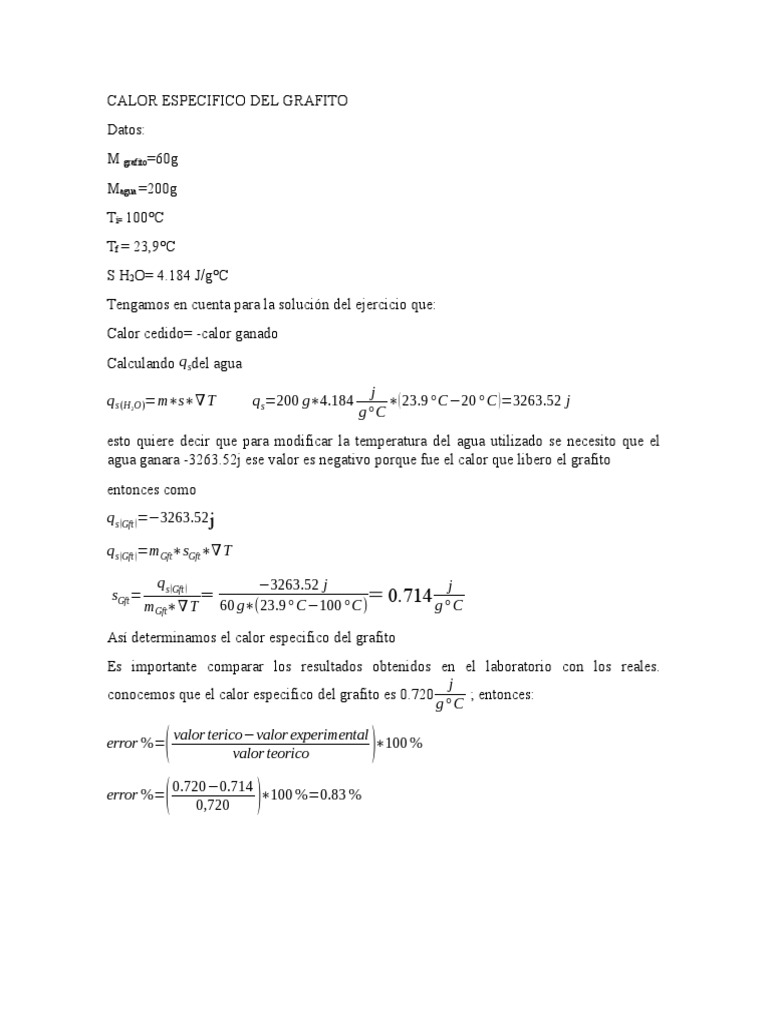 Calor Especifico Del Grafito | PDF | Calor | Temperatura