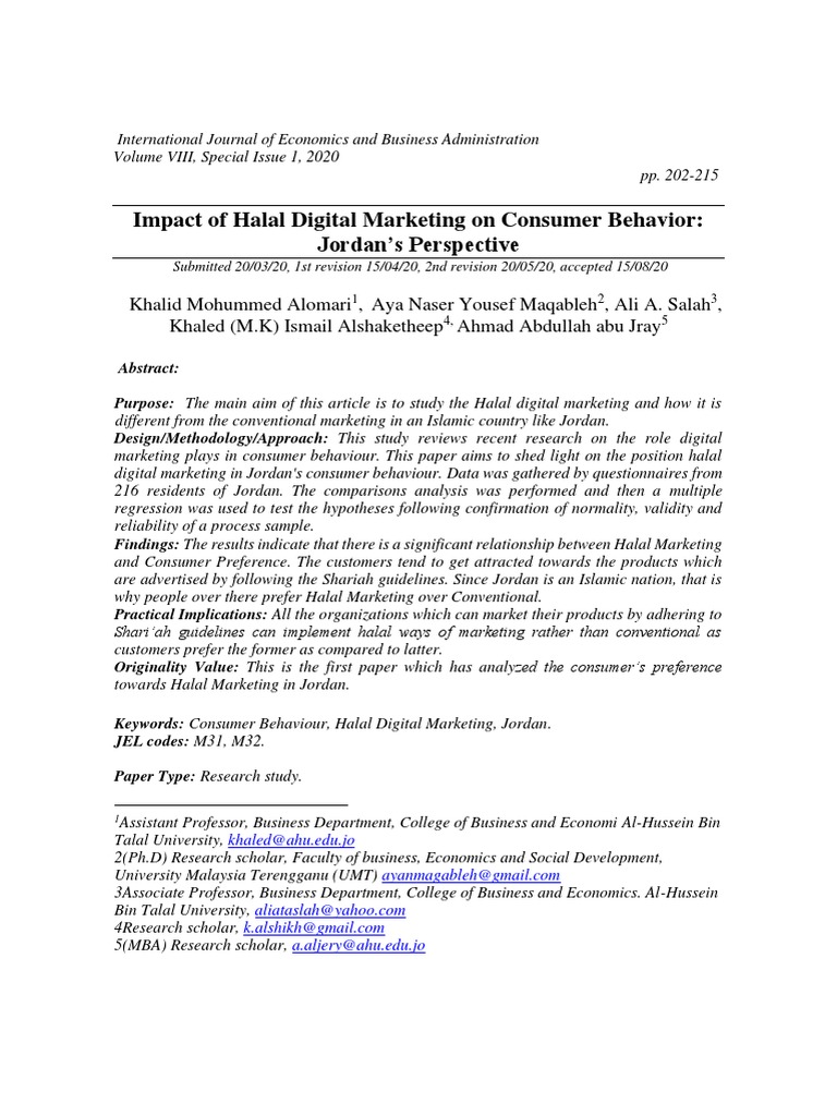 Impact of Halal Digital Marketing On Consumer Behavior - Jordan's Perspective | PDF