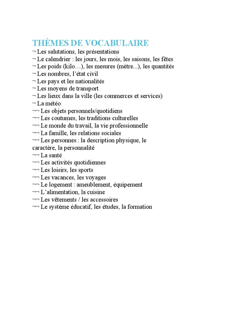 Vocabulaire Thématique A2 en Français | PDF | Livres de cuisine ...