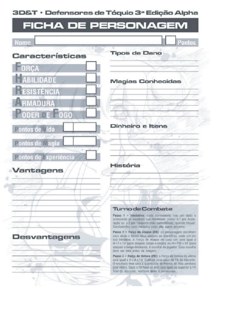 3dt Alpha - Ficha de Personagem (Editável) | PDF