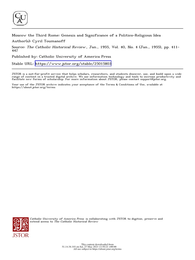 Moscow The Third Rome - Genesis and Significance of A Politico ...