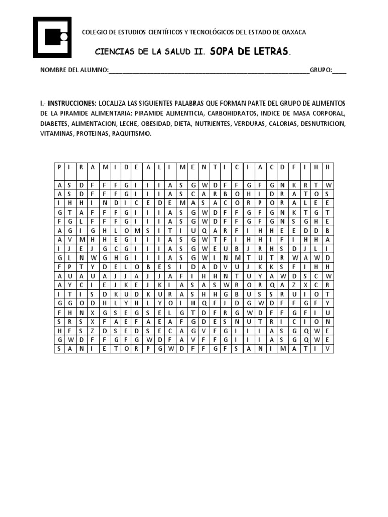 Sopa de Letras Nutricion | PDF | Alimentos | Nutrición