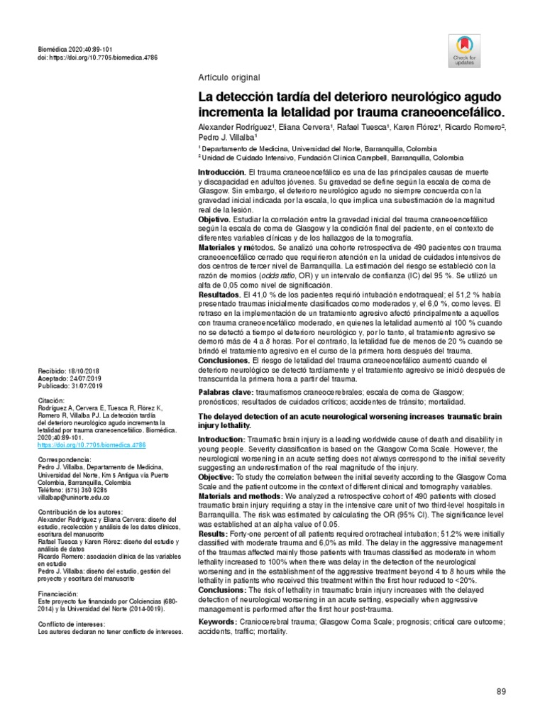2020 - La Detección Tardía Del Deterioro Neurológico Agudo Incrementa ...
