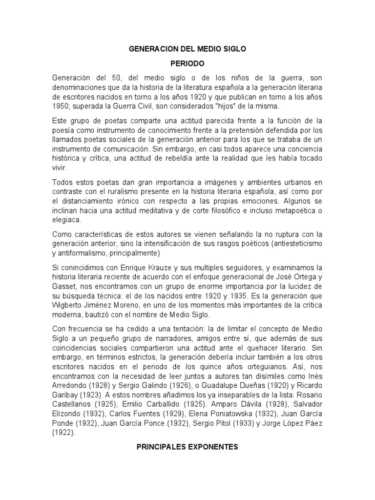 Generacion Del Medio Siglo-1 | PDF