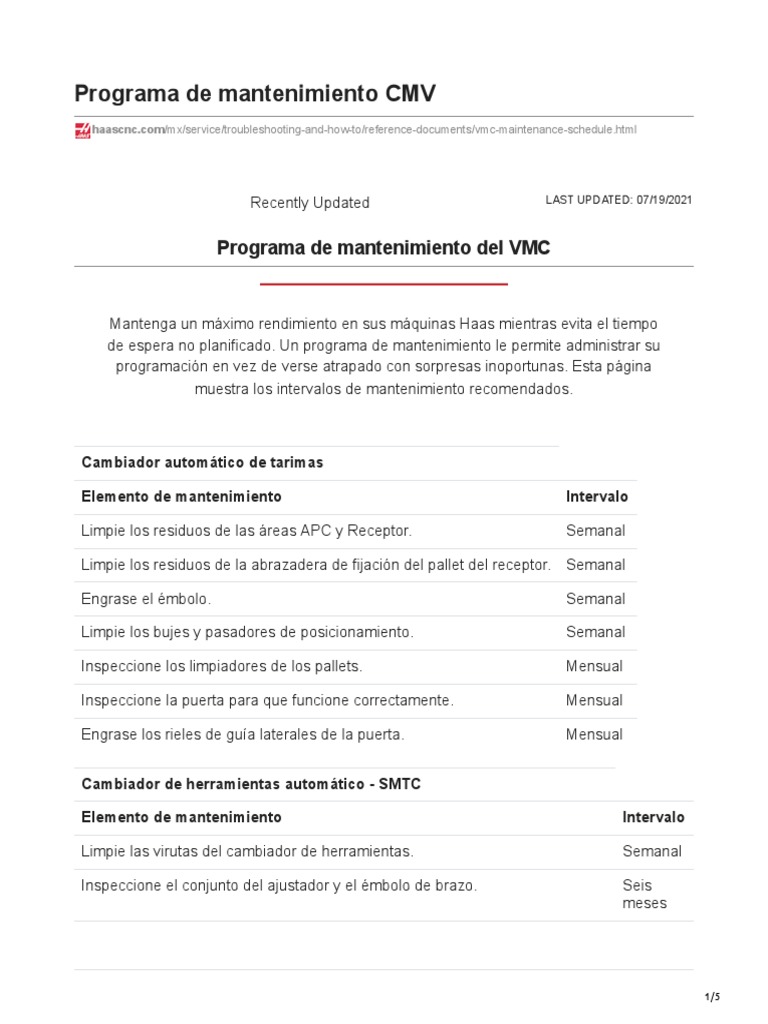 Programa de Mantenimiento CMV | PDF