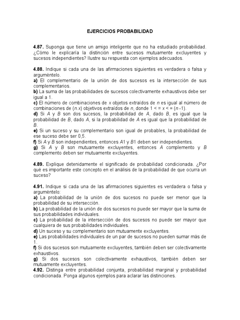 Ejercicios Probabilidad | PDF | Probabilidad | Matemáticas