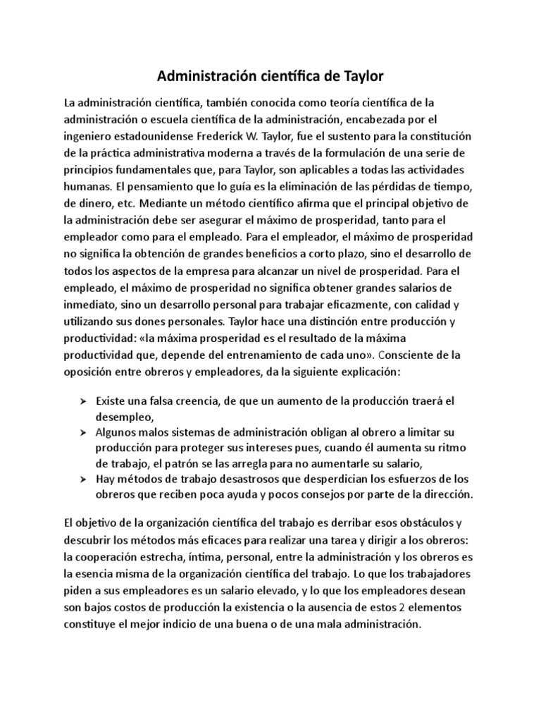 Administración Científica de Taylor | PDF | Salario | Economias