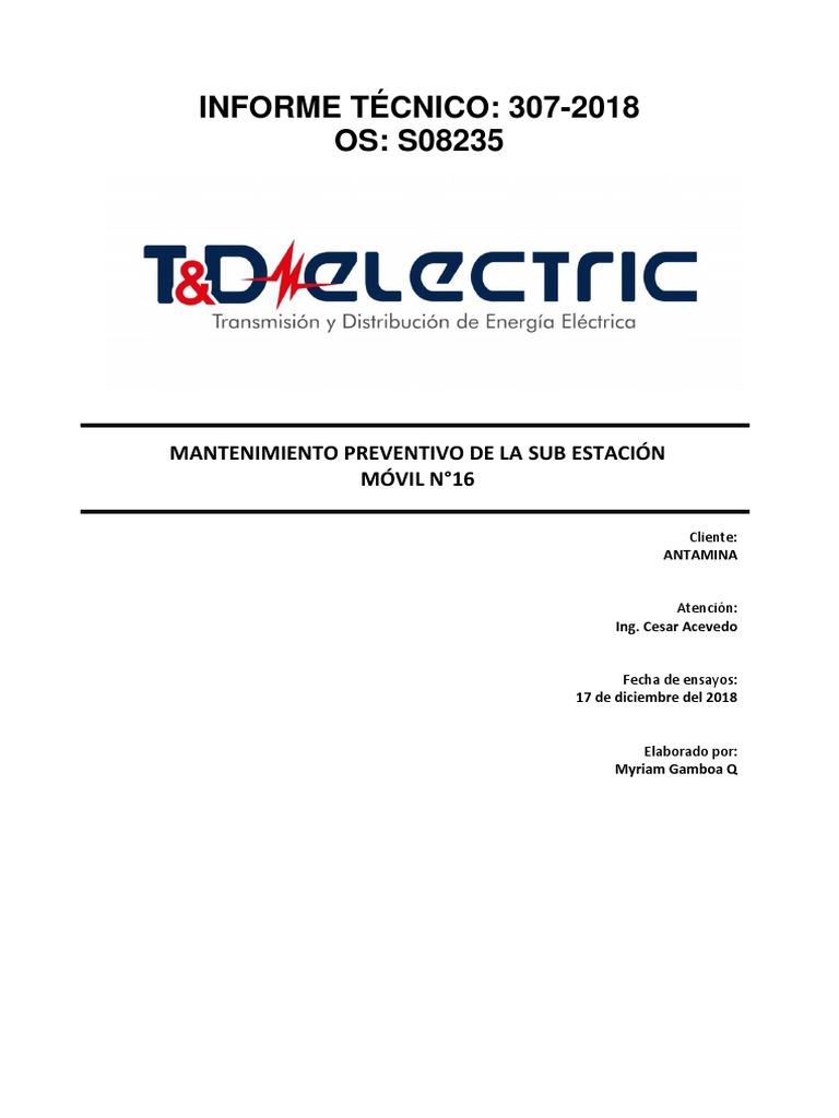 Informe de Mantenimiento de Subestaciones Electricas Tecsup | PDF