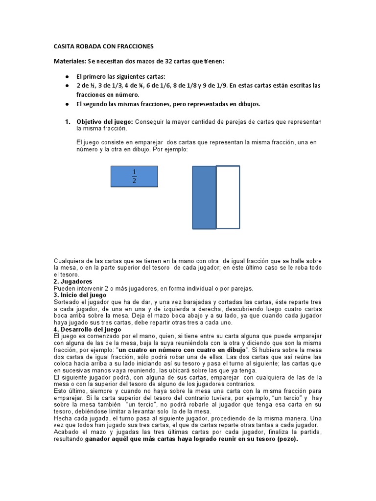 Juegos de Cartas con Fracciones | PDF | Juego de azar