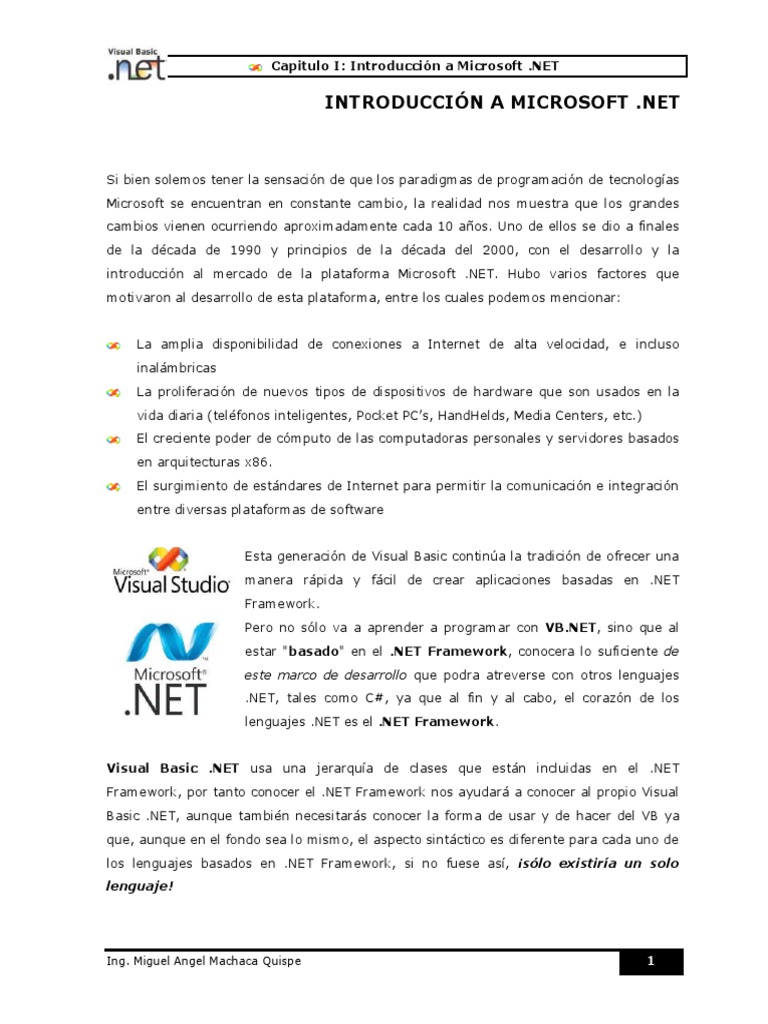 Capitulo I - Introduccion A Net | PDF | .NET Framework | Desarrollo de ...