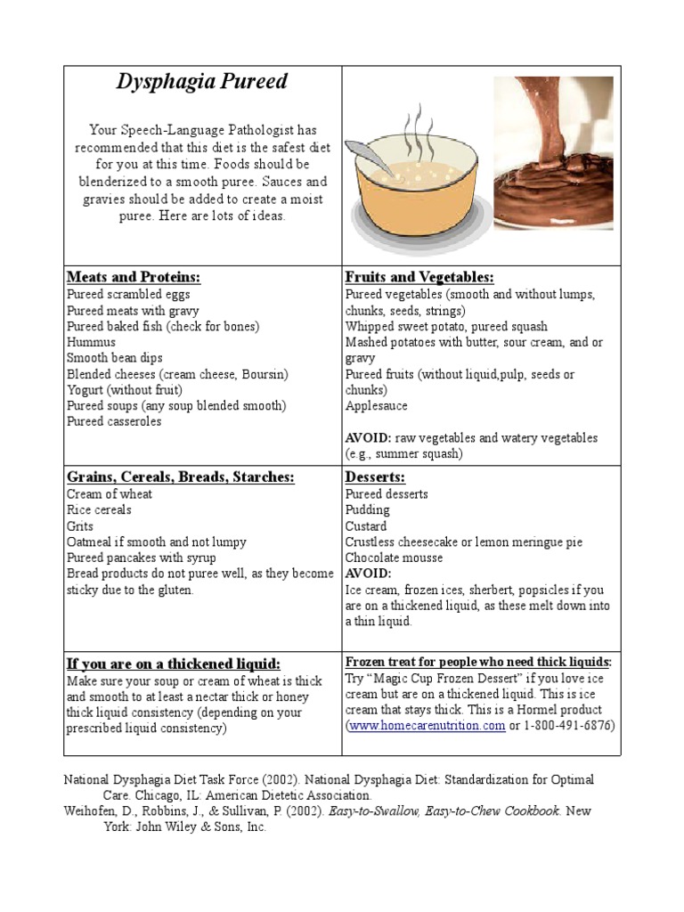 Dysphagia Puree Diet Patient Handout | PDF | Desserts | Cream