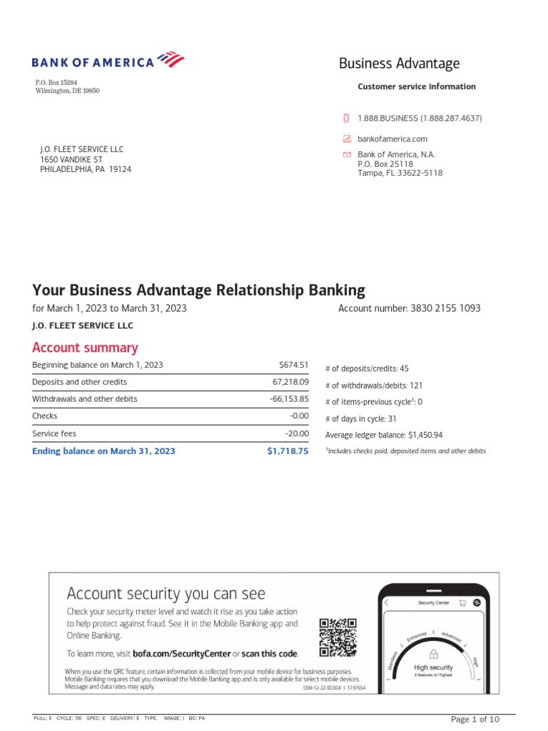 Statement Bank March J o Fleet Services LLC D375ad5b17 | PDF | Overdraft | Deposit Account