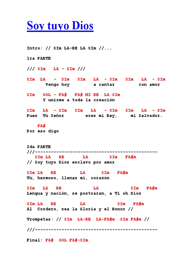 Letras y acordes de "Soy tuyo Dios" | PDF | Artes del Lenguaje y ...