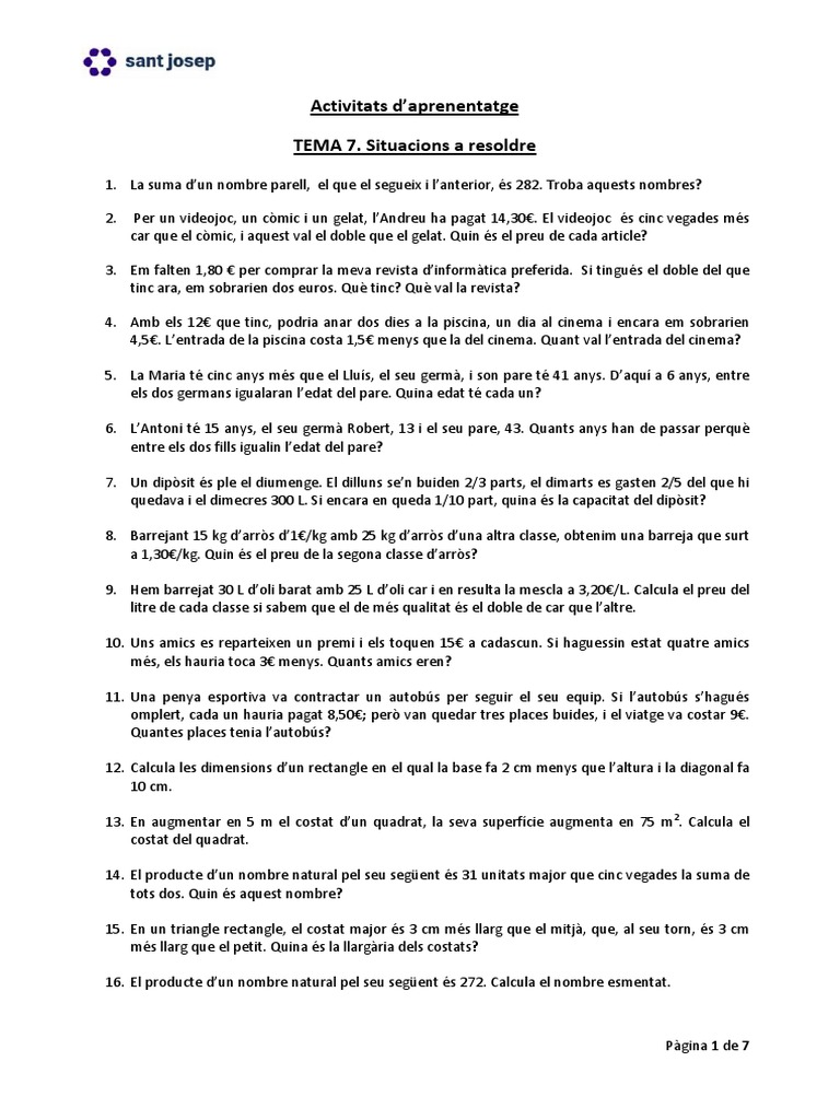 Exercicis UNITAT 7 Situacions A Resoldre | PDF