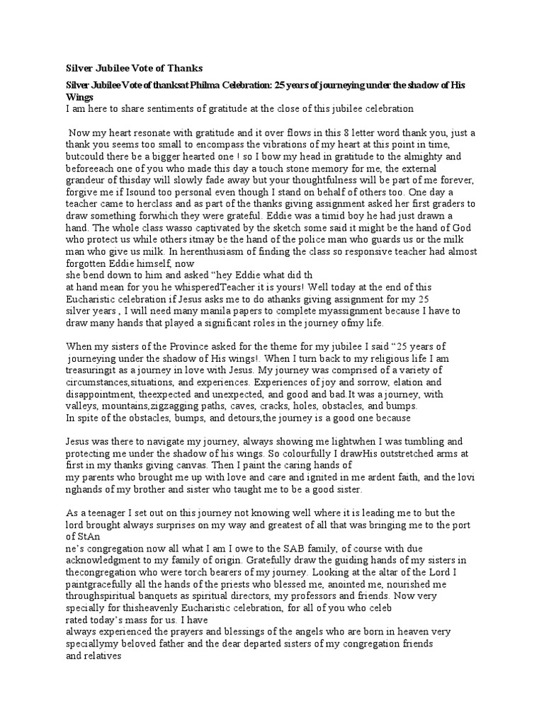 Silver Jubilee Vote of Thanks | PDF