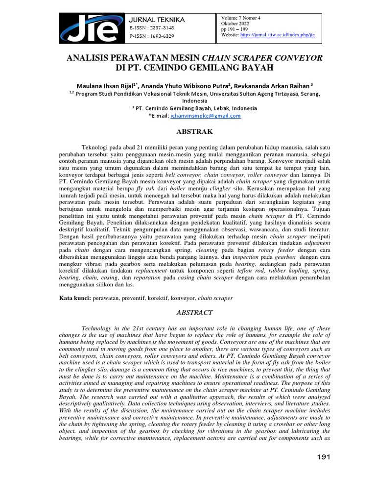 Analisis Perawatan Mesin Chain Scraper Conveyor Di | PDF