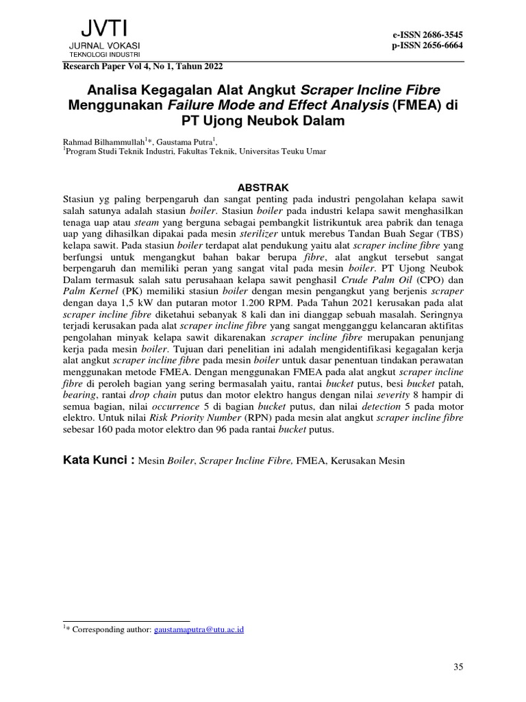 Analisis FMEA Kegagalan Scraper Fiber | PDF