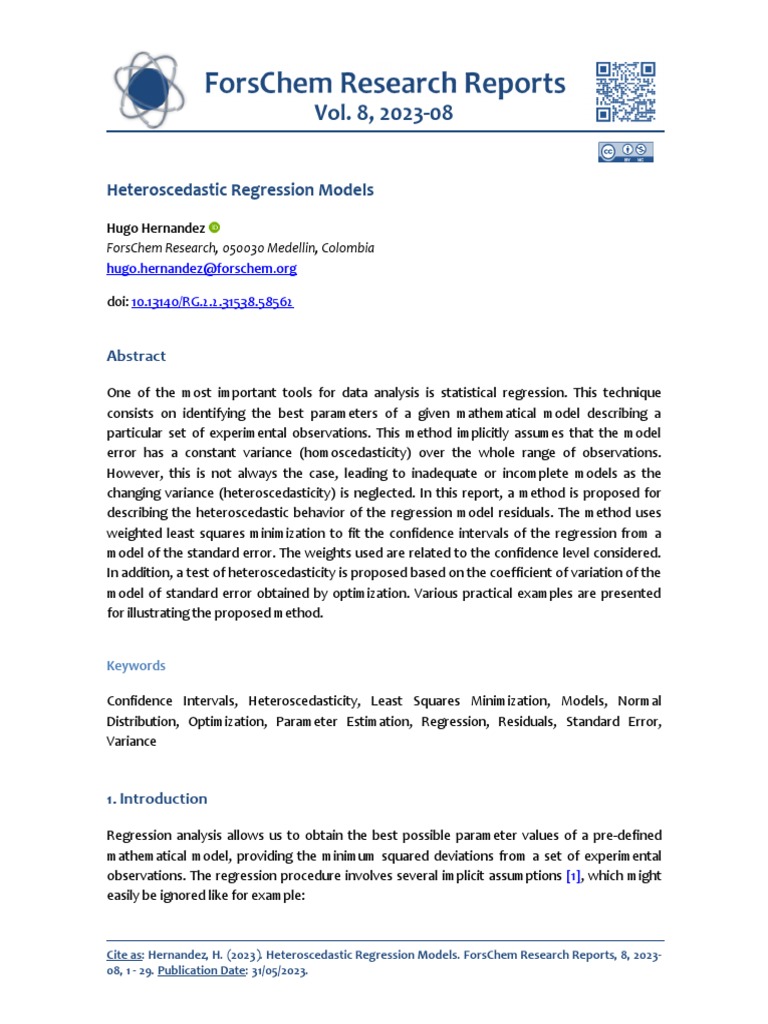 Heteroscedastic Regression Models | PDF | Errors And Residuals ... Heteroscedastic Regression Models | PDF | Errors And Residuals ...