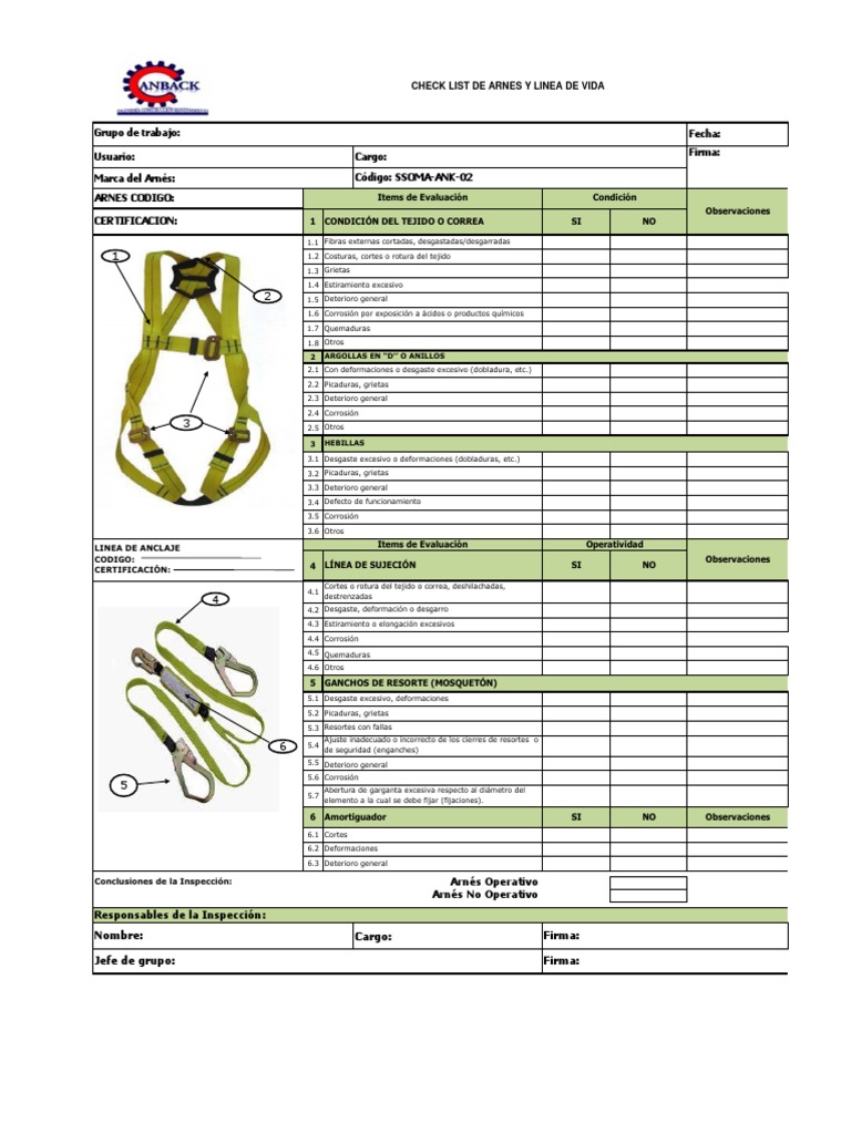 Check List de Arnes y Línea de Vida | PDF