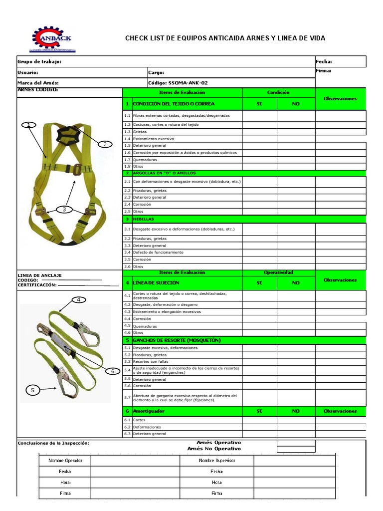 Check List de Arnes y Línea de Vida-1 | PDF | Ingeniería mecánica
