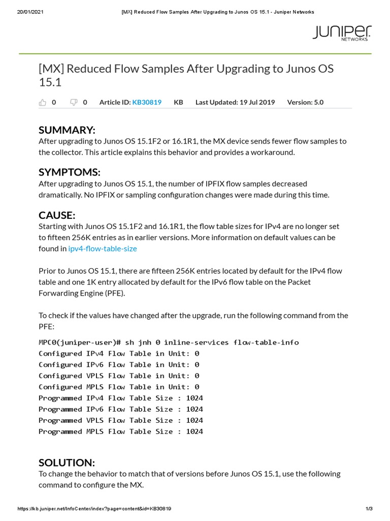 (MX) Reduced Flow Samples After Upgrading To Junos OS 15.1 - Juniper ...