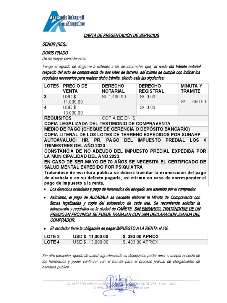 Carta de Presentación - Doris Prado | PDF