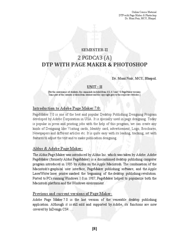 2PGDCA3A Unit II DTP With Page Maker and Photoshop | PDF | Page Layout | Software