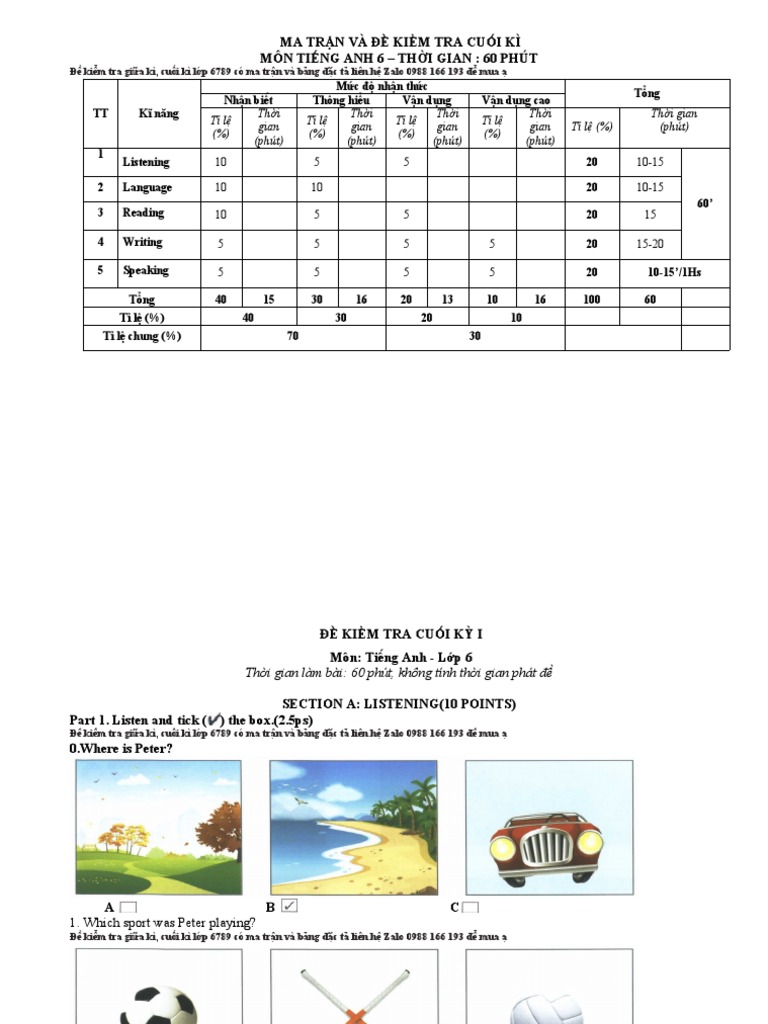 De KTDG CUOI KY I Co Ma Tran Dac Ta | PDF