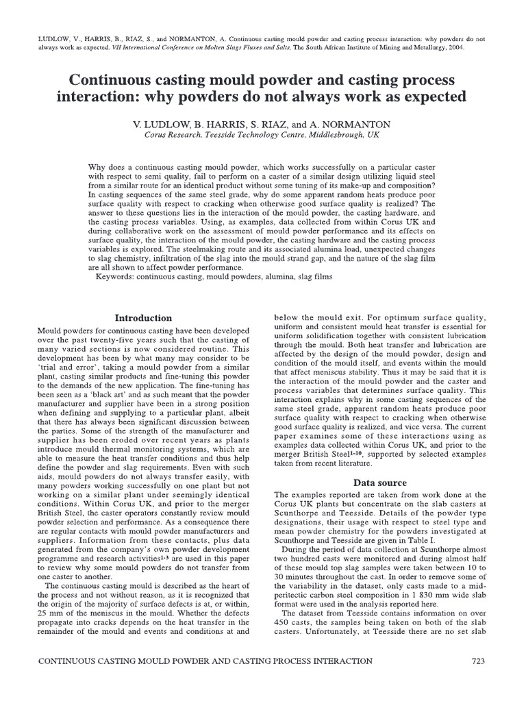 CC Mould Powder and Casting Process Interaction | PDF