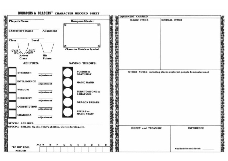 DND Basic Character Sheet 1981 | PDF