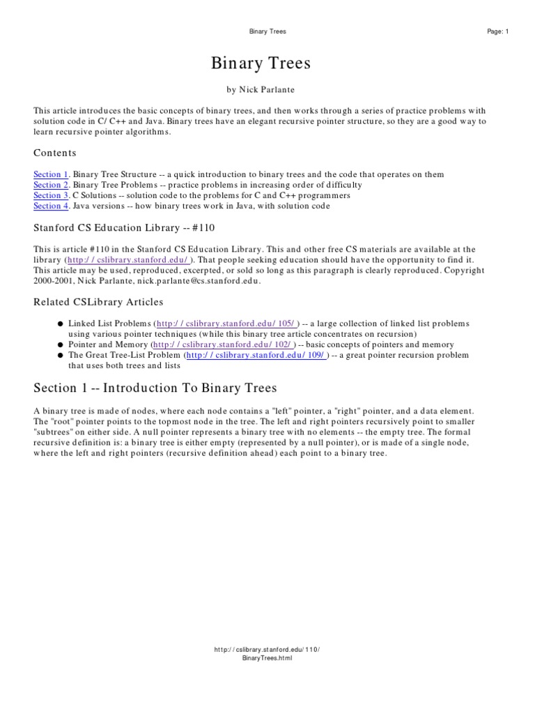 Section 1 - Introduction To Binary Trees | PDF | Pointer (Computer ... Section 1 - Introduction To Binary Trees | PDF | Pointer (Computer ...