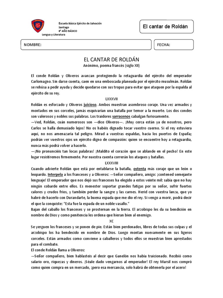 El cantar de Roldán | PDF | Poesía épica | Caballero