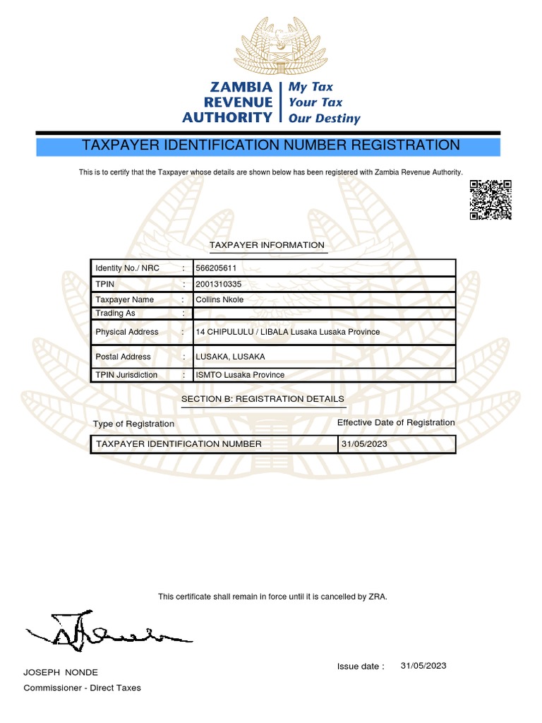 Collins-TPIN Certificate | PDF