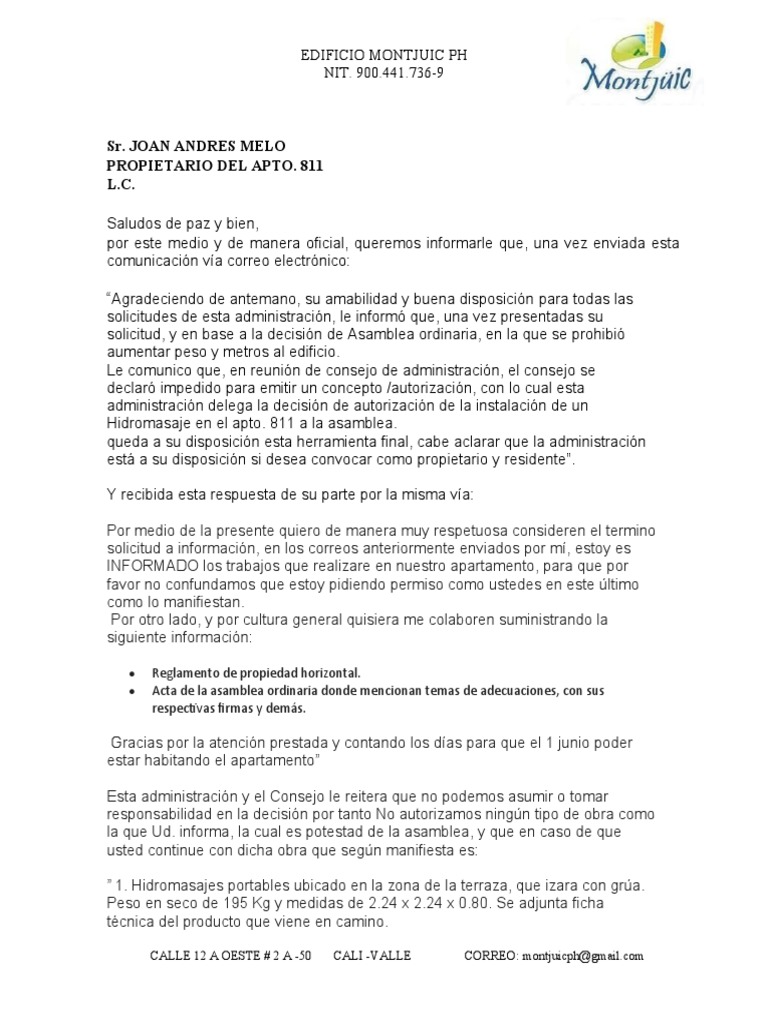 Carta de Bienvenida a Montjuic PH | PDF