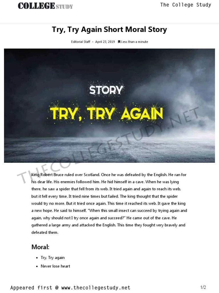 13 Try, Try Again Short Moral Story - The College Study | PDF