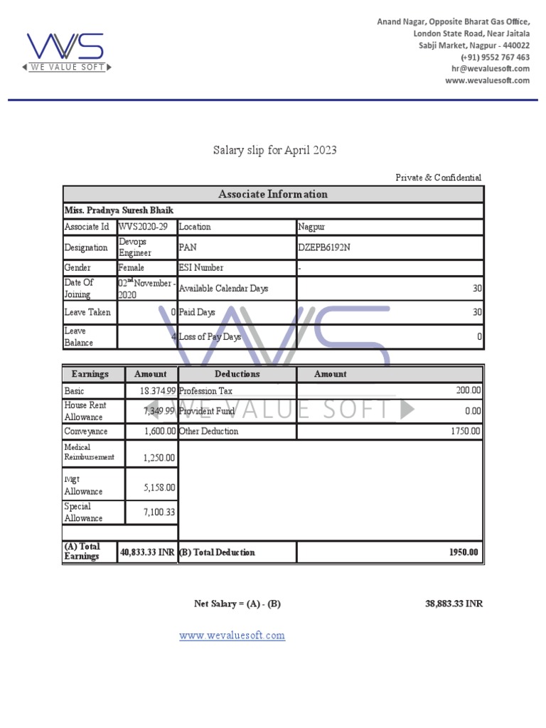 Payslip April 2023 Pradnya Suresh Bhaik | PDF | Taxes | Government Finances