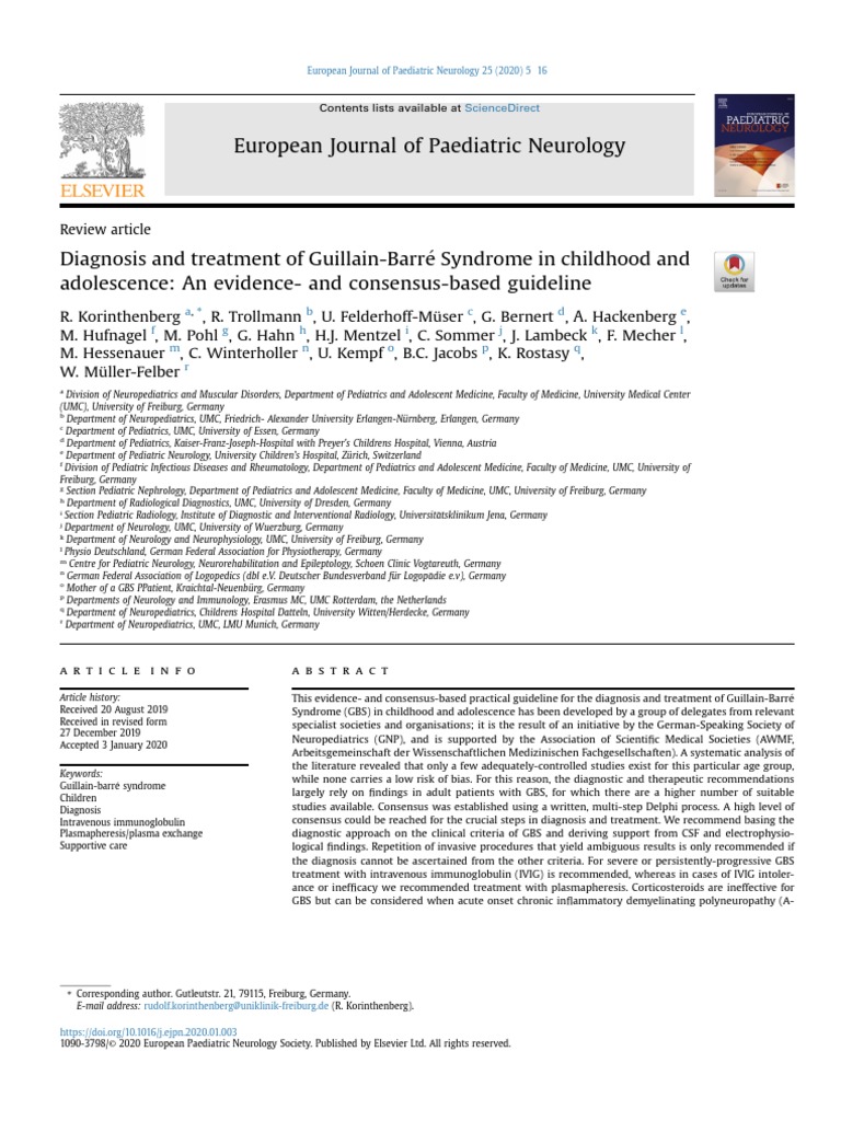 Diagnosis and Treatment of Guillain-Barré Syndrome in Childhood and Adolescence An Evidence ...