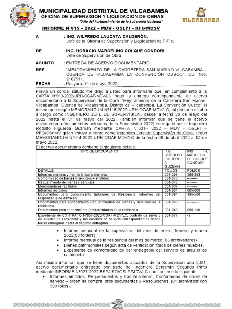 CARTA Acervo Documentario ING HORACIO 2022 2021 | PDF