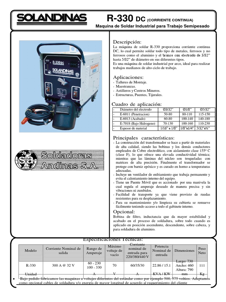 FICHA TECNICA Solandinas-R330dc | PDF | Soldadura | Construcción