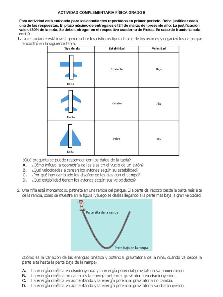 Actividad Complementaria Física Grado 9 | PDF