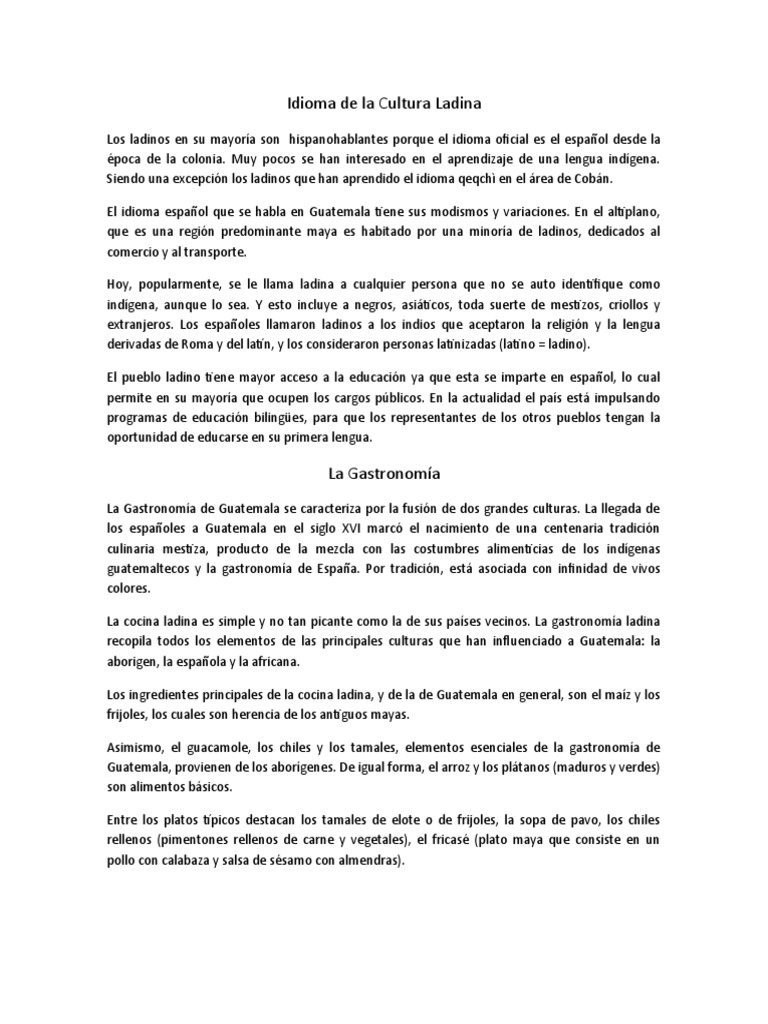 Idioma y Gastronomia de La Cultura Ladina | PDF | Alimentos | Cocina