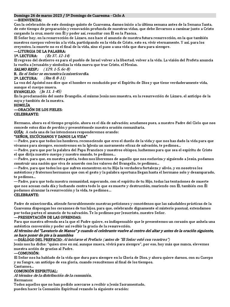 Guion de Misa | PDF | eucaristía | Misa (liturgia)