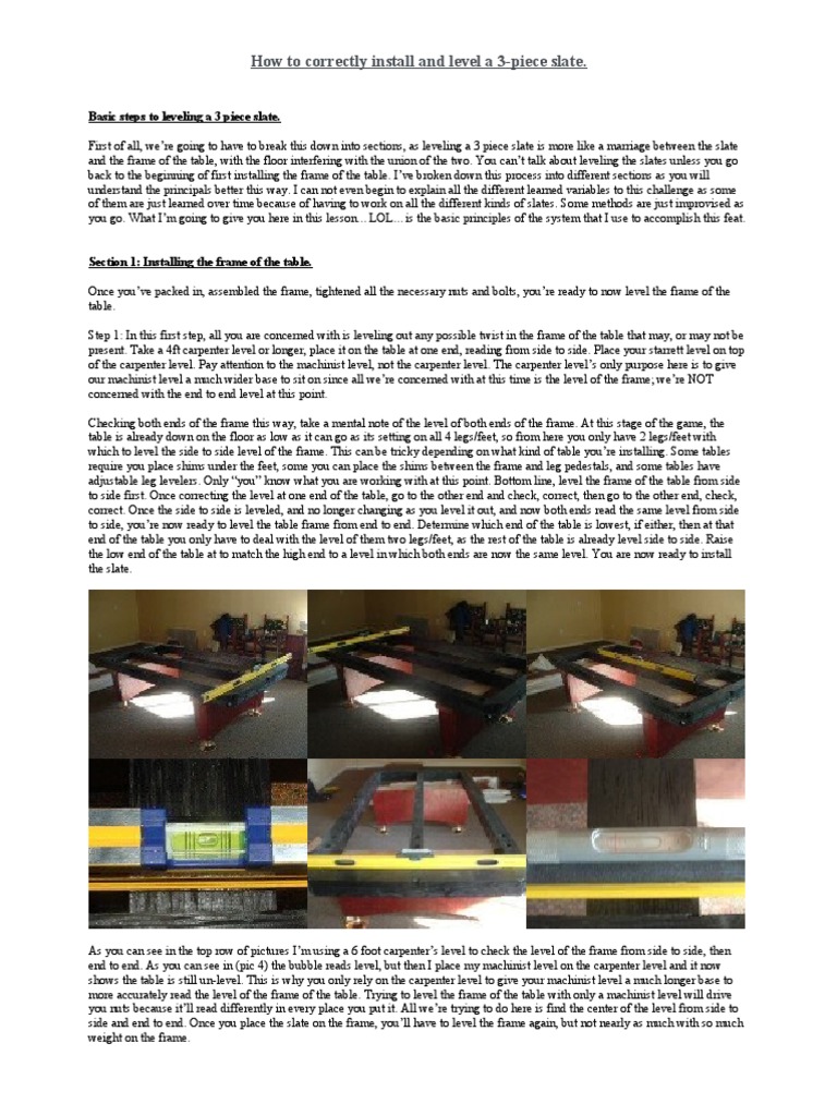 Leveling a 3-Piece Slate Pool Table | PDF | Cognitive Science | Cognition